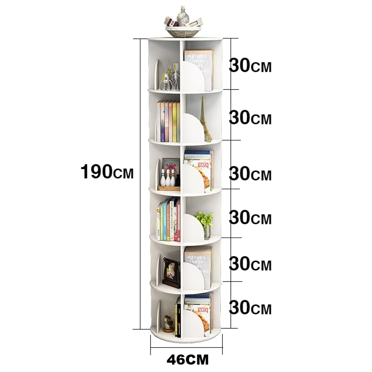 6 Tier Rotating Bookshelf, 360° Wood Rotating Stackable Shelves Booksh ...